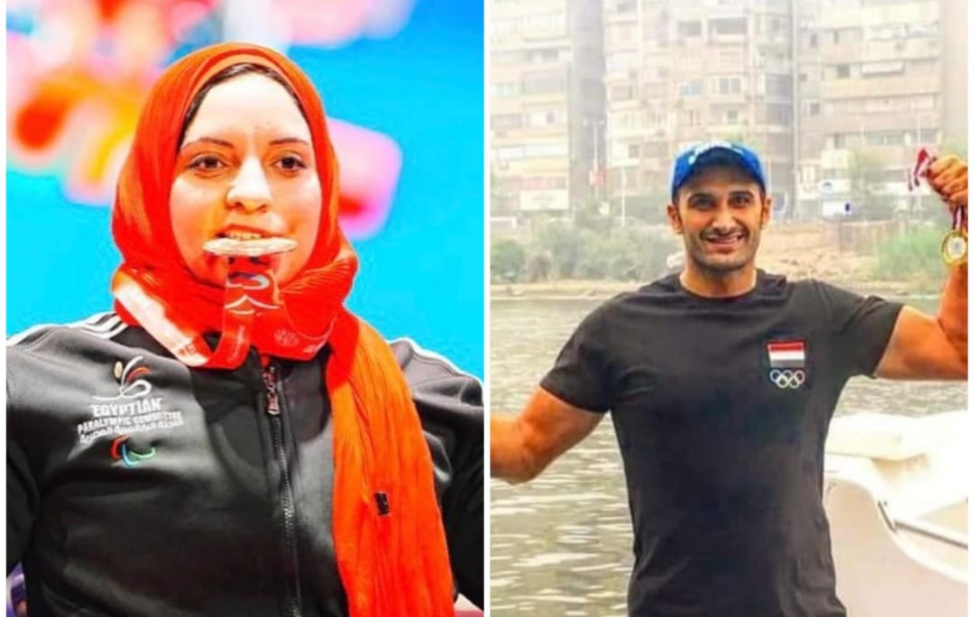 ريحاب رضوان و علي الزيني يحملان علم مصر فى حفل افتتاح دورة الألعاب البارالمبية باريس 2024 ...